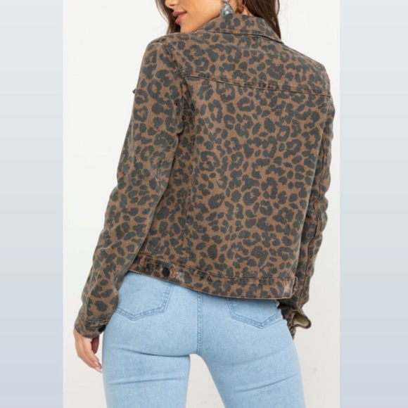 Elan | Jackets & Coats | Elan Leopard Print Jean Jacket Brown Black ...